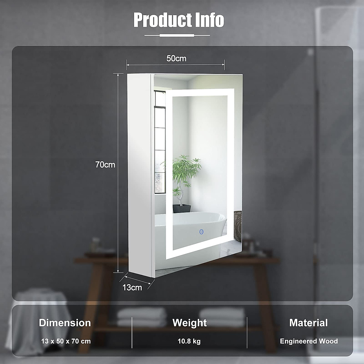 Mepplzian Medicine Cabinet with Lights Bathroom Medicine Cabinet with Mirror Wall Mounted Lighted Illuminated Mirror Cabinet with Storage,Brightness Adjustable,Not Recessed 27.5 X19.6 Inch