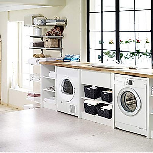 LEAVINSKY Woven Storage Box, Woven Strap Storage Basket Bin Container, Stackable Storage Basket, Woven Strap Shelf Organizer, Nylon Storage Basket for Closet, Office, 4 Pack, Black