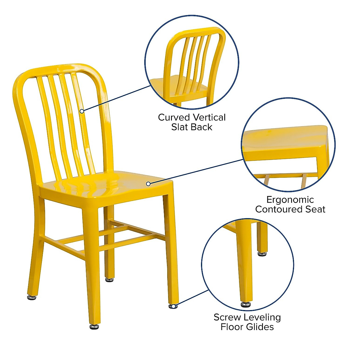 Flash Furniture Gael Commercial Grade 2 Pack Yellow Metal Indoor-Outdoor Chair