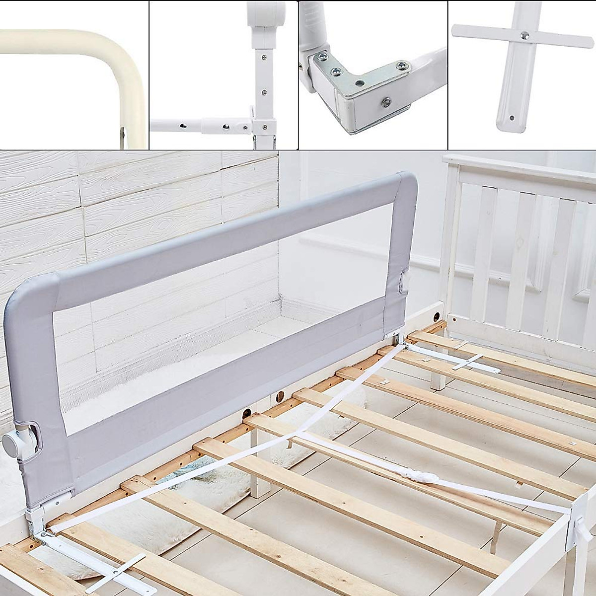 KOOLDOO Baby Toddler Bed Rail 59 inch Guard Extra Long Foldable Tall Safety Bedrail with Reinforced Anchor Safety System, for Full Size Bed, Queen Bed(59" L*22.8" H, Grey)