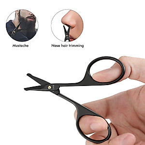 LIVINGO 3.75" Premium Nose Hair Scissors, Curved Safety Blades with Rounded Tip for Trimming Small Details Facial Hair, Ear Hair, Eyebrow (Black)