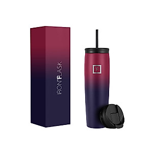 IRON °FLASK Nomad Tumbler - 2 Lids Straw Flip, Vacuum Insulated Stainless Steel Bottle, Double Walled, Drinking Cup, Thermos Coffee Travel Mug, Water - Mothers Day Gifts for Mom - Dark Rainbow, 28 Oz