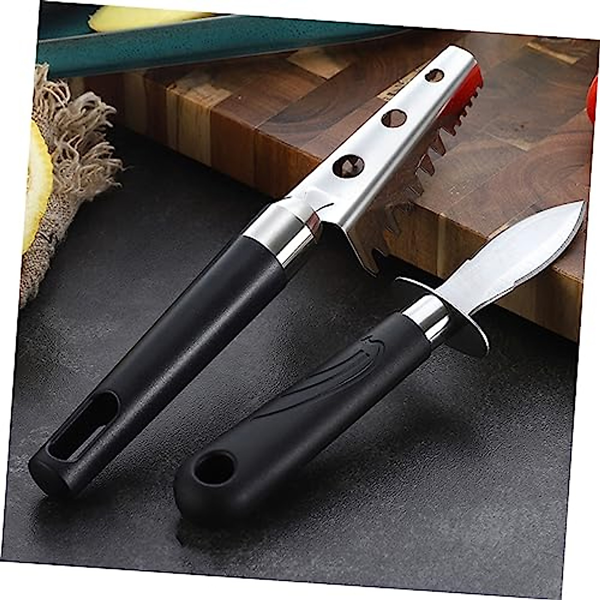 BESTonZON 2pcs Oyster Knife Fish Skin Brush Oyster Shucking Knife Oyster Opener Household Cleaner Japanese Tools Cleaning Tools Oyster Shucking Tools Open Shell Tool Seafood Shucking Tools
