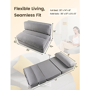 ZonLi Futon Sofa Bed,Convertible Folding Mattress Sleeper Chair Twin Size,Memory Foam Futon Sofa Couch with Washable Cover,for Living Room,Dorm,Guest Room,Home Office,Loft, Apartment (Gray)