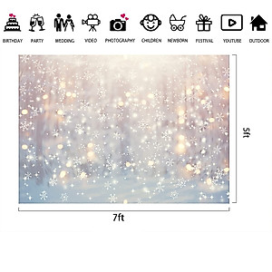 Lofaris Winter White Snowflake Photography Backdrop Christmas Snow Wonderland Background Merry Xmas Glitter Bokeh Snow Family Holiday Event Party Decor 7x5ft