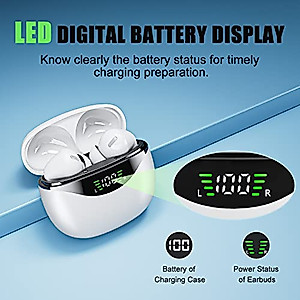 FEANS A6 Wireless Earbuds Bluetooth 5.3 Headphones Built-in Microphone LED Power Display Earphones Waterproof Stereo in Ear Earbuds Immersive Premium Sound with Deep Bass for iPhone Android (White)