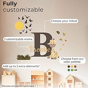 CRYPTONITE Personalized Name Jungle Animals Vinyl Wall Decor I Nursery Wall Decal for Baby Boy & Girl Decoration I Stickers for Kids I Multiple Options for Customization (B. Giraffe)