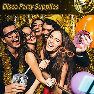ZHURUININ 12 PCS Disco Ball Cups, 20Oz Disco Party Cups with Lid and Reusable Straw Flash Ball Cocktail Cup for Party Nightclub Bar Supplies Wine Drinking Syrup Tea Bottle (Silver)