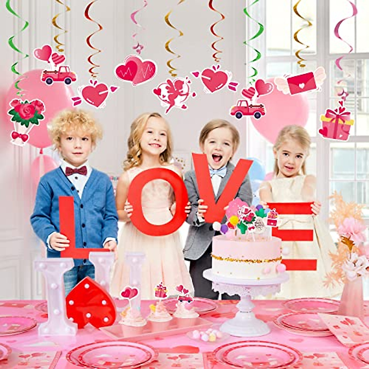 28 PCS Birthday Party Decorations Hanging Swirl - Pink Ceiling Spiral Ornaments for Girl Princess Party Wedding Anniversary, Gender Reveal Party Baby Shower Wall Door Windows Decor Classroom Supplies