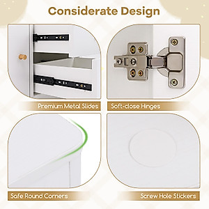 Costzon Toy Storage Organizer, Wooden Kids Bookshelf with 2 Drawers, 2 Cabinets & Open Shelf, Toy Organziers and Storage for Playroom, Bedroom, Nursery (White)