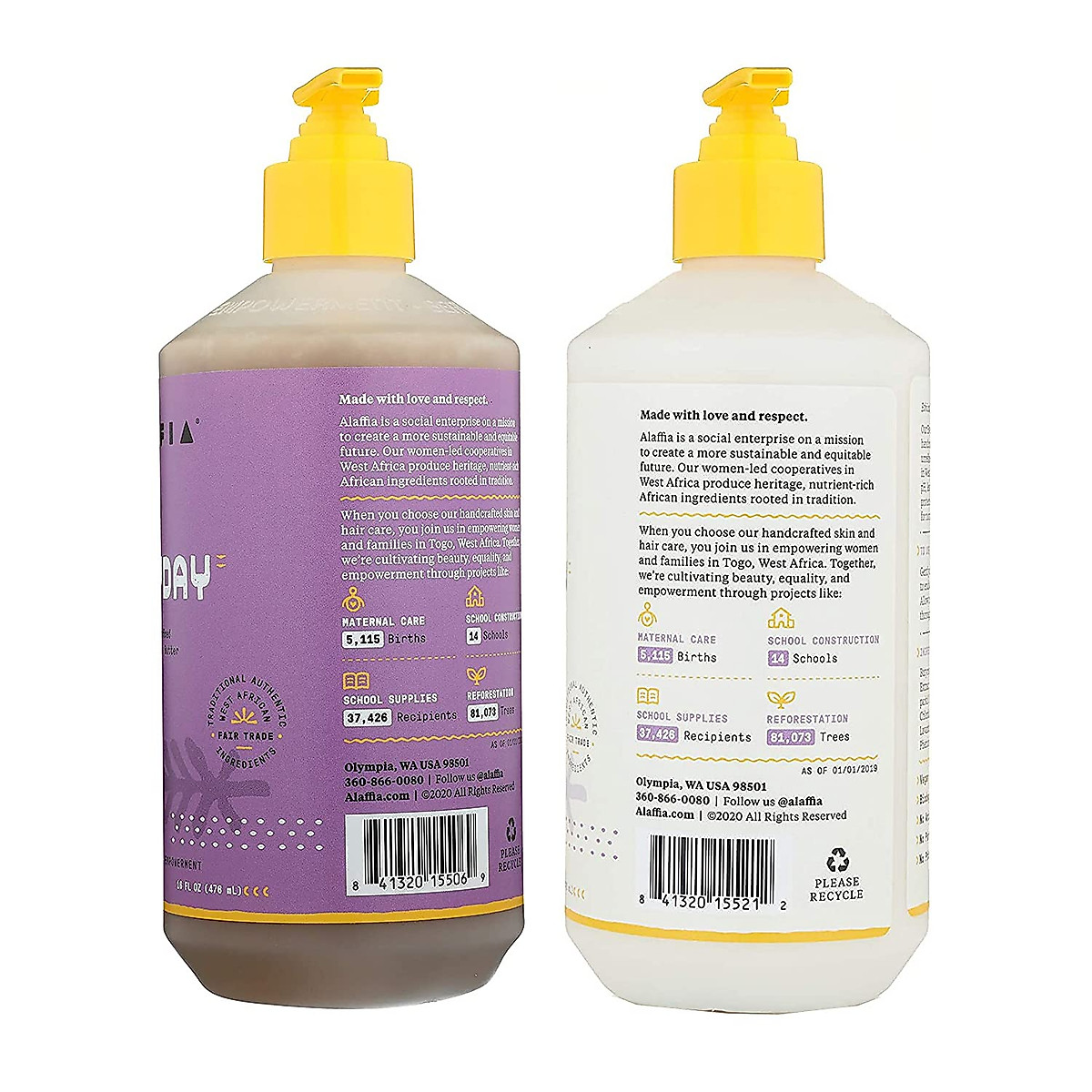 Alaffia EveryDay Shea Shampoo and Conditioner - Normal to Very Dry Hair, Cleans and Protects, Supports Balance pH for Luxurious Locks with Shea Butter and Coconut Oil, Lavender, 16 Fl Oz Each