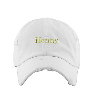 Henny Vintage Baseball Cap Embroidered Cotton Adjustable Distressed Dad Hat White