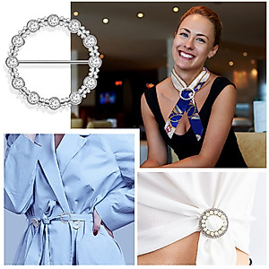 Juexica 18 Pcs T Shirt Clips Ties for Women Scarf Ring Clips Waist Round Metal Alloy Scarf Buckle with Rhinestone and Pearl(Classic)