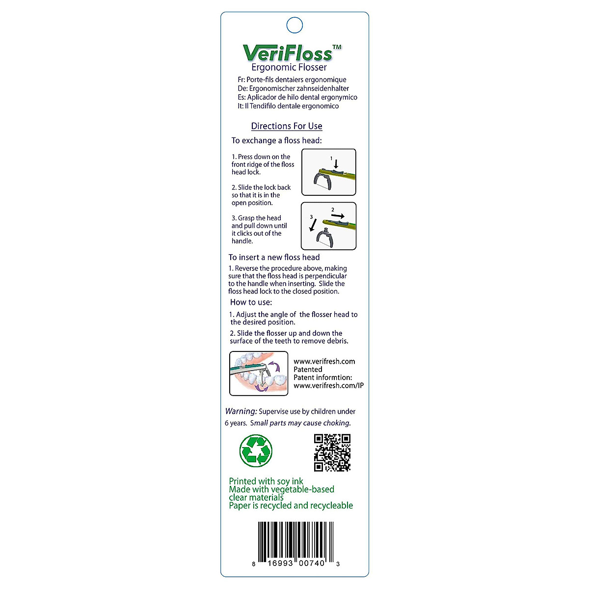 VeriFloss Dental Flosser with 10 Head Refill - Teeth Flossers for Adults & Kids, Flossing Tool - Ergonomic Design w/360° Swivel Head, Glide Lock - Reusable Floss Picks, Cleaning Kit - VeriFresh