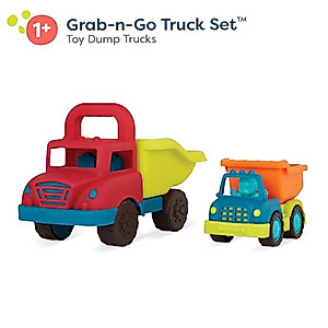 B. toys- B. play- Grab-n-Go Truck Set- 2 Dump Trucks – 1 Large Truck & 1 Small Truck – Big Truck with Handle & Mini Truck with Driver – Toy Trucks for Toddlers, Kids- 1 Year +