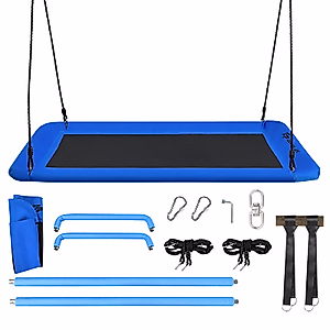 Goplus 700LBS 60 Inch Giant Platform Tree Swing for Kids and Adults, Indoor Outdoor Adjustable Rectangle Swing w/ 2 Hanging Straps & Steel Frame, Waterproof Swing Set for Porch Backyard (Navy Blue)