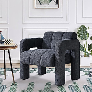 Vliekcy 31" Boucle Accent Chair, Contemporary Designed Armchair,Upholstered Vanity Chair, Leisure Lounge Chair Reading Side Chairs for Living Room, Bedrooms, Office, Dark Gray