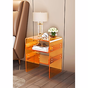 Clear Acrylic 3-Tier End Table/Nightstand – Sleek Bedside Storage with Durable Design, Perfect for Bedrooms, Living Rooms, or Modern Interiors – Ideal as a Bedside Table or Sofa Side Piece (Orange)