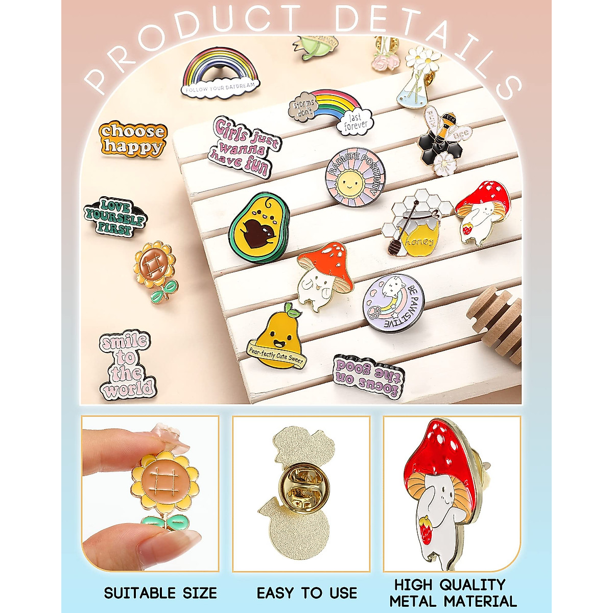 23 Pcs Positive Pins Inspirational Lapel Pin Cartoon Cute Pins Motivational Pins for Backpacks Aesthetic Brooch Pin Badges for Women Girl Jeans Jackets Hats Decor (Vivid Style)