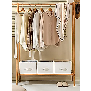 Large Fabric Storage Bins for SheIves, 16.9"D x 11.8"W x 8.26"H Odorless & Sturdy Closet Bins, Collapsible Cotton Linen Bins for Organizing Clothes, Toys, Books - 3 Pack, Beige