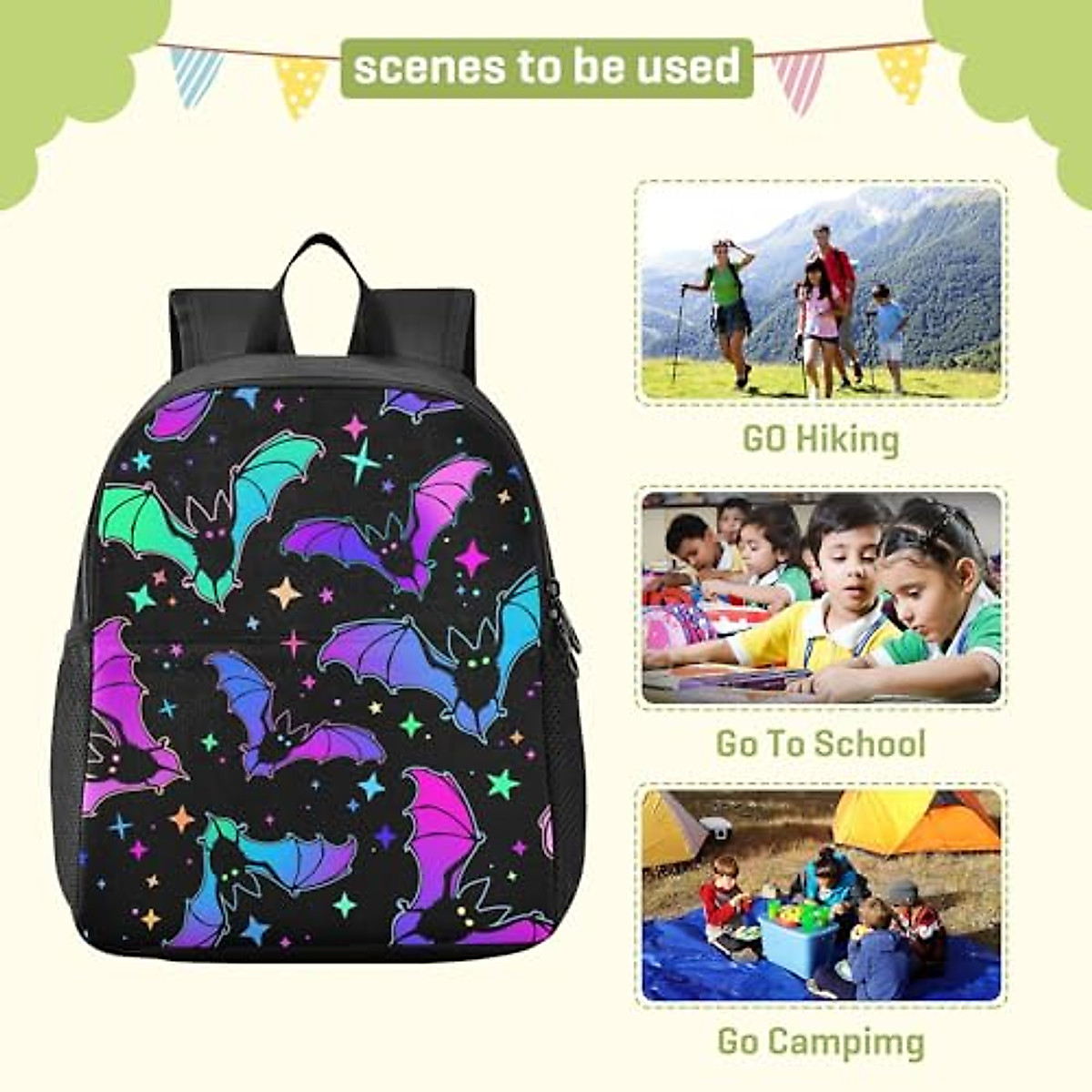 Sletend Toddler Backpack Colorful Bats Waterproof Mini Backpack Boys/Girls Cute Small Backpack Kindergarten Pre School Bags (S)