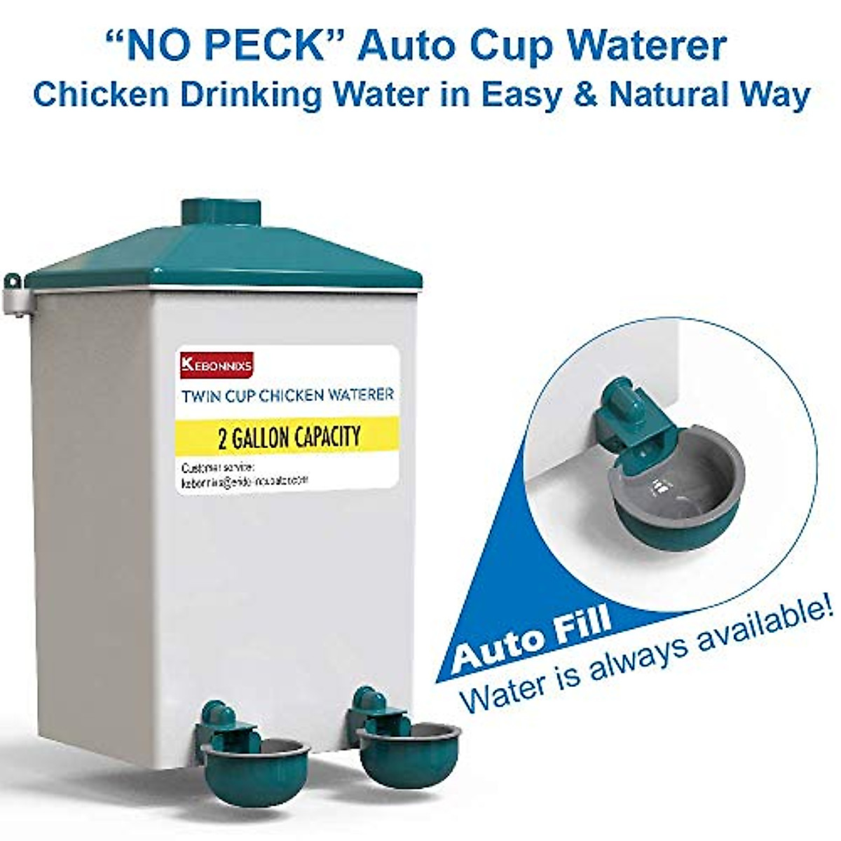 KEBONNIXS Automatic Chicken Cup Waterer and Port Feeder Set, 2 Gallon/10 Pounds