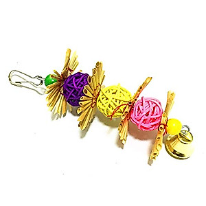 N/ hfjeigbeujfg Bird Toy,Parrot Cage Chewing Toys Pet Bird Parrot Rattan Ball Bell Swing Hanging Climbing Cage Decor Bite Chew Toy - Multicolor