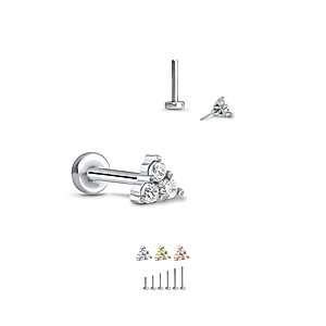 Gold-Tone 316 Stainless Steel Threadless Push Pin Nose Ring Labret Monroe Stud Trinity, 11/32" (9mm) Post Length 16G