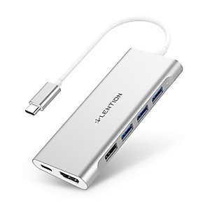 LENTION USB C Multi-Port Hub with 4K HDMI, 4 USB-A, SD 3.0 Card Reader, Type C Charging Adapter Compatible 2023-2016 MacBook Pro 13/15/16, New Mac Air/Surface, Chromebook, More (CB-C36, Silver)