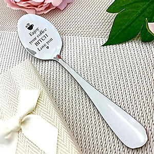 BIGEVENTS Enjoy Your Coffee Bitch I Love You coffee spoons Coffee lover Funny Engraved Spoon funny Gift for Girlfriend Birthday Christmas Thanksgiving Gifts, Silver, 7 inches (A4)