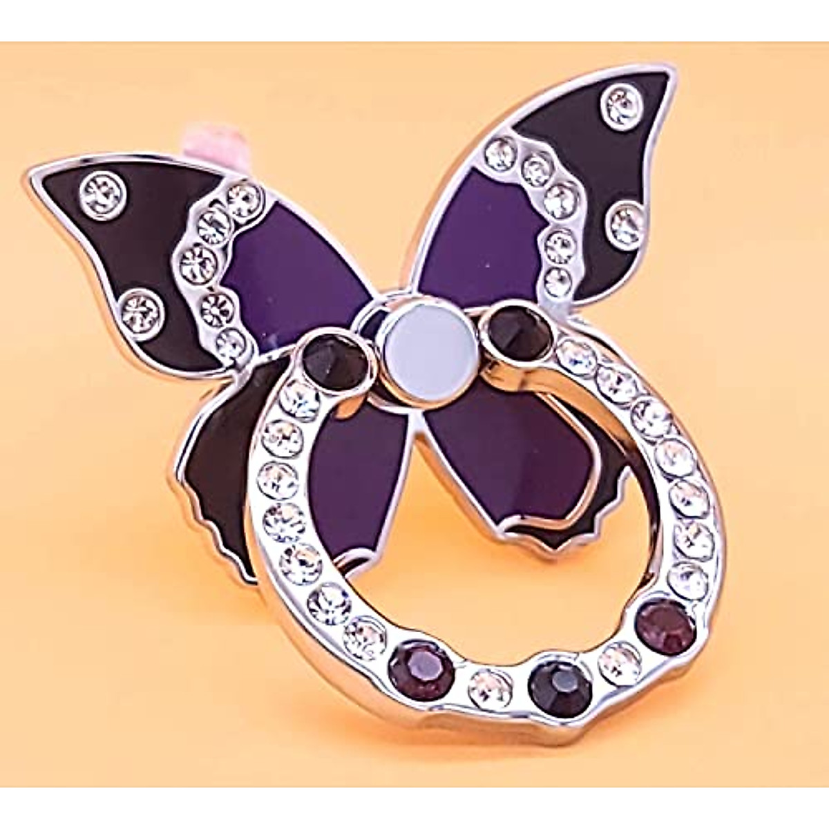 Butterfly Shaped Cell Phone Ring Holder, 360° Rotation Collapsible Grip Compatible with All Apple and Android Devices (Black/Purple)