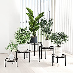 Linpla 5-Pack Decent Metal Plant Stands, Heavy Duty Flower Pot Stands for Multiple Plant, Anti-Rust Iron Plant Pot Shelf, Decoration Racks for Home Indoor and Outdoor (5 Pack Black)