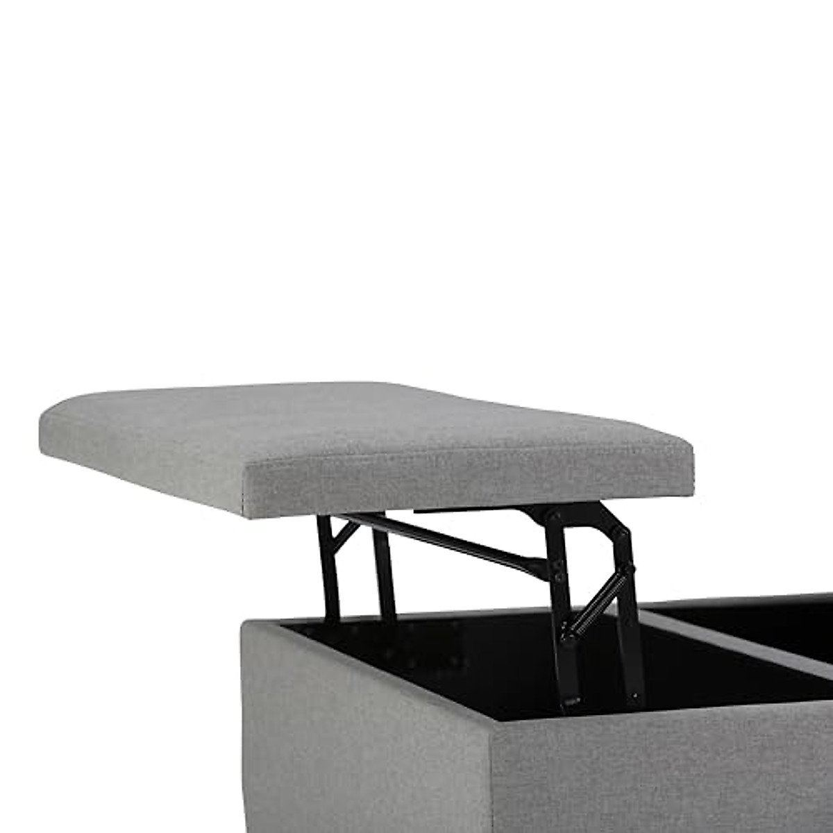 SIMPLIHOME Ellis 36 inch Wide Contemporary Square Coffee Table Storage Ottoman in Dove Grey Linen Look Fabric, Assembled, For the Living Room and Bedroom