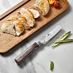 ZhengSheng Folding Chef Knife 4.8" Sharp 440A Stainless Steel Blade Wooden Handle Pocket Foldable Japanese Style Kitchen Knife for Outdoor Camping Cooking