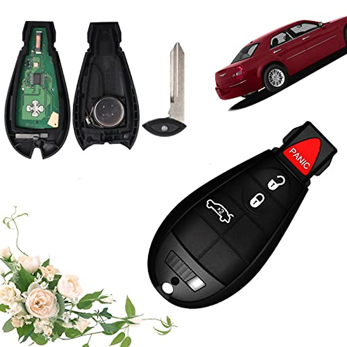 4 Button Keyless Entry Remote Key fob Compatible for 2008-2010 Chrysler 300, 2008-2012 Dodge Charger Journey Durango, 2008-2014 Grand Caravan, Challenger M3N5WY783X IYZ-C01C 433MHz