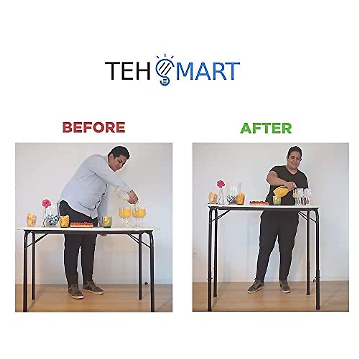 TEH SMART Table Leg Extenders for Folding Table – 4-Pack Table Risers for Straight and Bent Legs – Highly Durable Steel Construction – 16 Inches Height – Ideal for Back Pain (Black, 400x35)