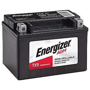 Energizer TX9 AGM Motorcycle and ATV 12V Battery, 120 Cold Cranking Amps and 8 Ahr, Replaces: YTX9-BS and others, Black