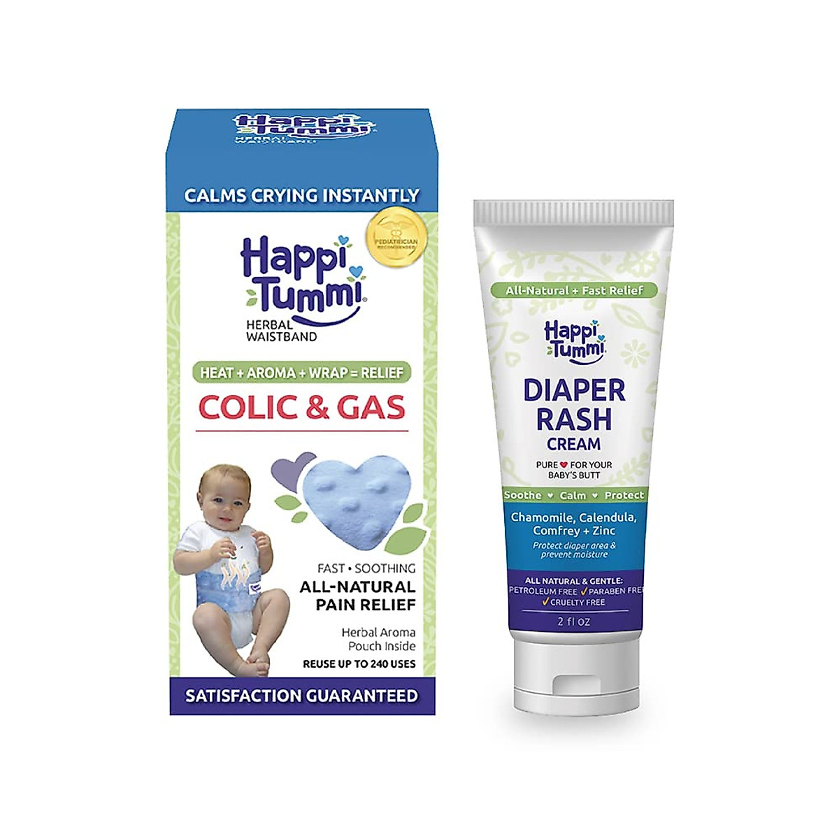 Happi Tummi Natural Colic Relief Blue Belly Band with Natural and Organic Diaper Rash Cream