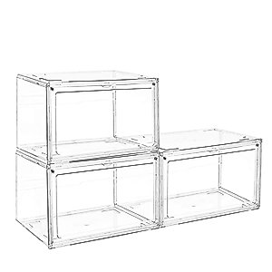 UMKIC Shoe Box Clear Plastic Stackable, 3 Pack Shoe Storage Box, Shoe Organizer for Display Sneaker, Shoe Sneaker Storage Containers with Lids (14.1”x 10.6”x 7.8”)