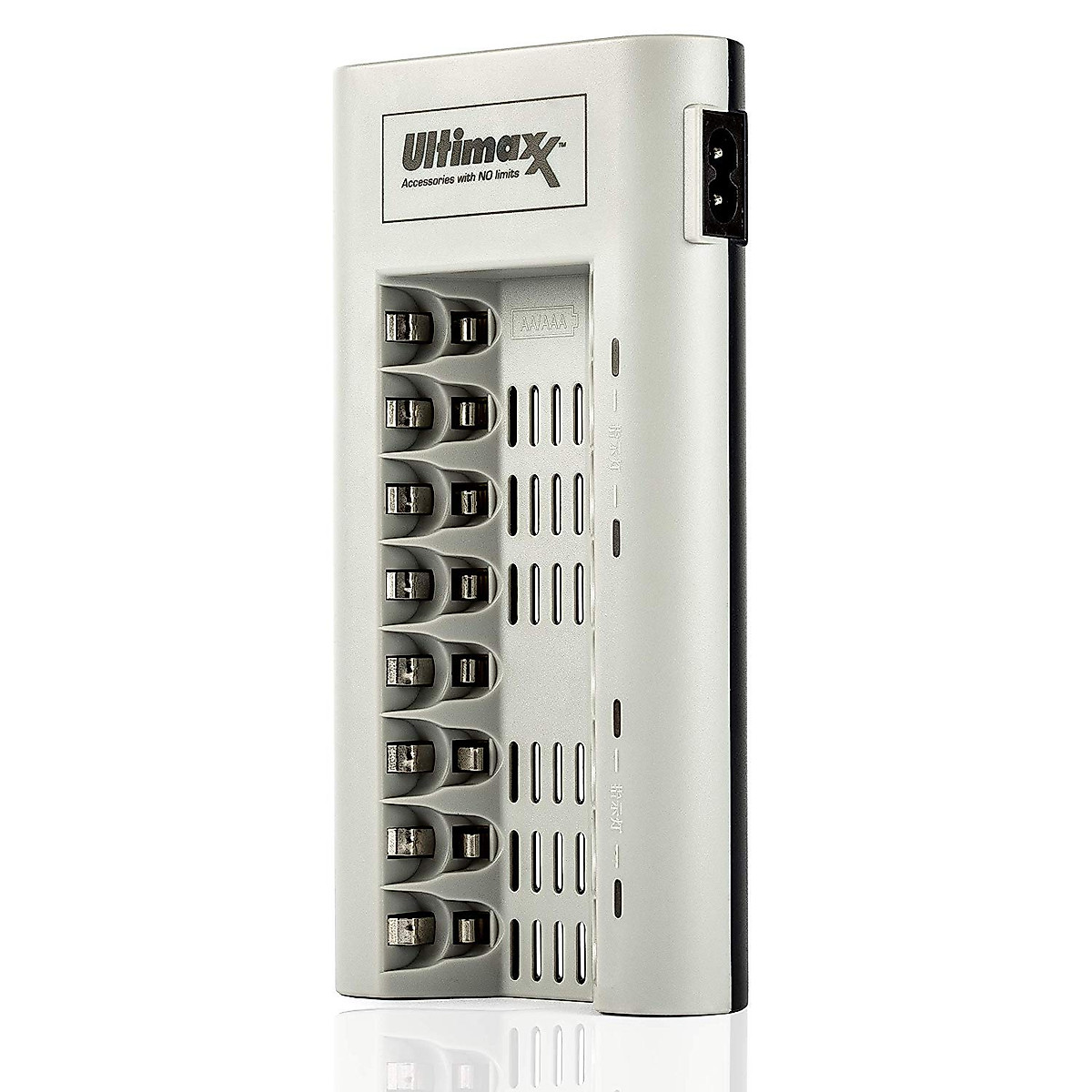 Ultimaxx Charger with Batteries – 8 Port Battery Charger and 2X 4 AA Batteries 3150mAh Memory Free- Rechargeable, Ni-MH, Durable & Long-Lasting Batteries