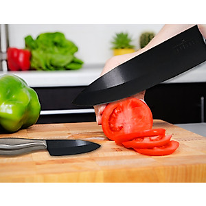 Casa Neuhaus Black Series Utility Set Ceramic Knives - 3 inch Paring Knife & 5 inch Utility Knife - Black Ceramic Blade & Stainless Steel Handle - Includes Knife Sheath and Black Series Gift Box