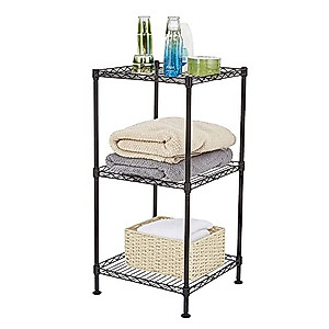 Storage Rack 3 Tier Black Wire Shelving Tower Tool Adjustable Utility Shelves Heavy Duty Standing Shelf Units for Laundry Bathroom Kitchen Pantry Closet