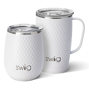 Swig Life Golf AM+PM Gift Set, Includes (1) 18oz Travel Mug + (1) 14oz Stemless Wine Tumbler