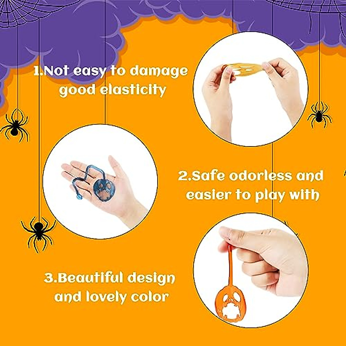 Vellibring 72Pcs Halloween Sticky Hands Party Favors Toys for Kids, Skull Skeleton Bat Ghost Pumpkin Styles Sticky Stretchy Toys for Goodie Bags Fillers Halloween Exchange Gifts Classroom Prizes