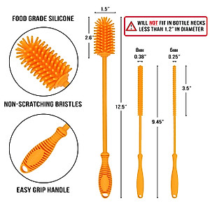Kitchiny Silicone Bottle Brush | One Brush | 12.5” Bottle Cleaner Brush for Hydroflasks, Insulated Sports Bottle, Vase and Glassware | Water Bottle Brush Cleaner for Narrow Neck containers