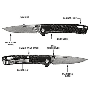 Gerber Gear Zilch Folding Pocket Knife, 3.1 Inch Plain Edge Blade, Black
