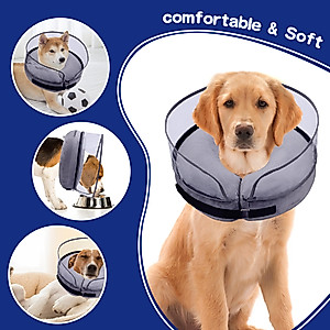 HODOVAS Inflatable Dog Cone Collor After Surgery, Soft Cone with Enhanced Anti-Licking Guard Shield for Medium Dogs and Cats Pets, Gray (M Neck: 9.5-11.8")