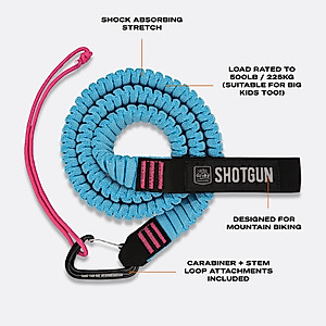 SHOTGUN Kids Ride MTB Tow Rope - Blue & Pink | Child Bike Stretch Bungee Cord Pull Behind Attachment