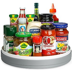 Fabutendus Large Lazy Susan for countertop, 12'' White Refrigerator Lazy Susan Organizer, Turntable Organizer with Non-Slip Pad, Sturdy Lazy Susan for Dining Table