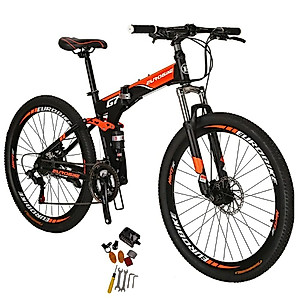EUROBIKE Foldable Mountaine Bikes 27.5 Adult Men or Women 17 inch Frame (Orange)